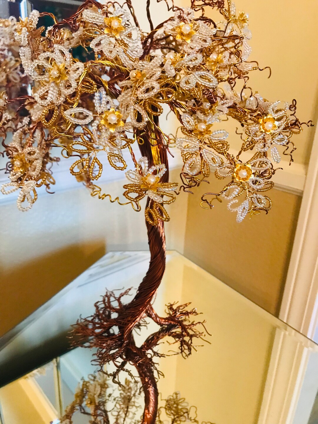 Calming Copper and White Tree With Flowers of Gold Pedals and Pearl ...