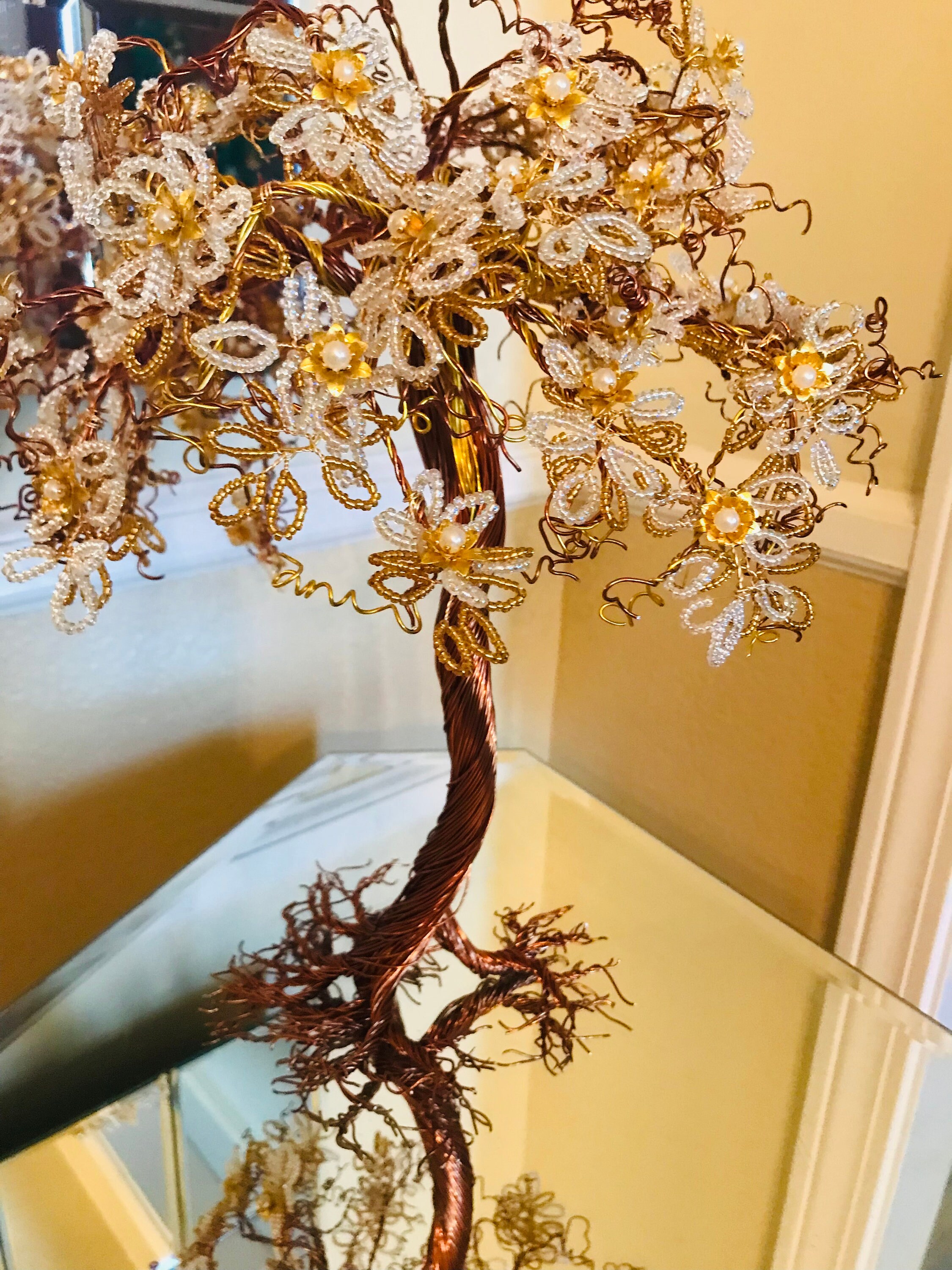 Calming Copper and White Tree With Flowers of Gold Pedals and Pearl ...