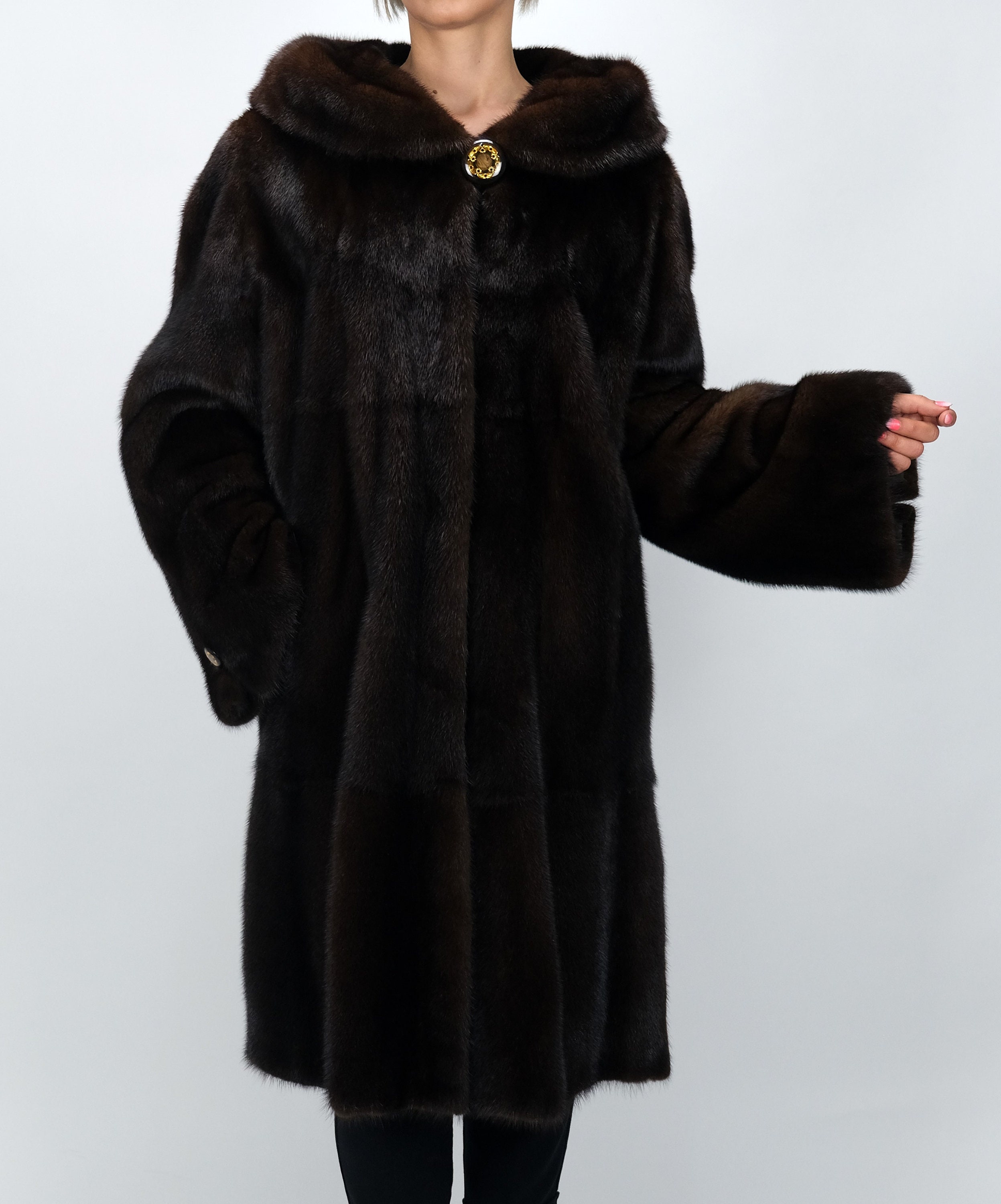 Echte bont nerts mahonie kap jas / natuurlijke nerts bont / klassieke ...