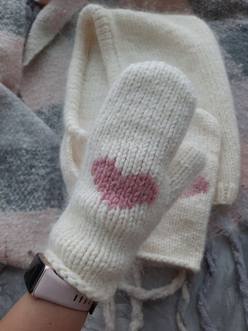Mohair Heart Mittens / Alpaca Fur Mittens / Christmas Wool Mittens ...