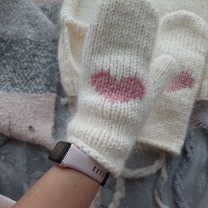 Mohair Heart Mittens / Alpaca Fur Mittens / Christmas Wool Mittens ...