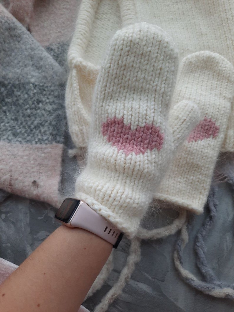 Mohair Heart Mittens / Alpaca Fur Mittens / Christmas Wool Mittens ...
