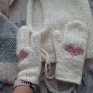 Mohair Heart Mittens / Alpaca Fur Mittens / Christmas Wool Mittens ...