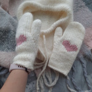 Mohair Heart Mittens / Alpaca Fur Mittens / Christmas Wool Mittens ...