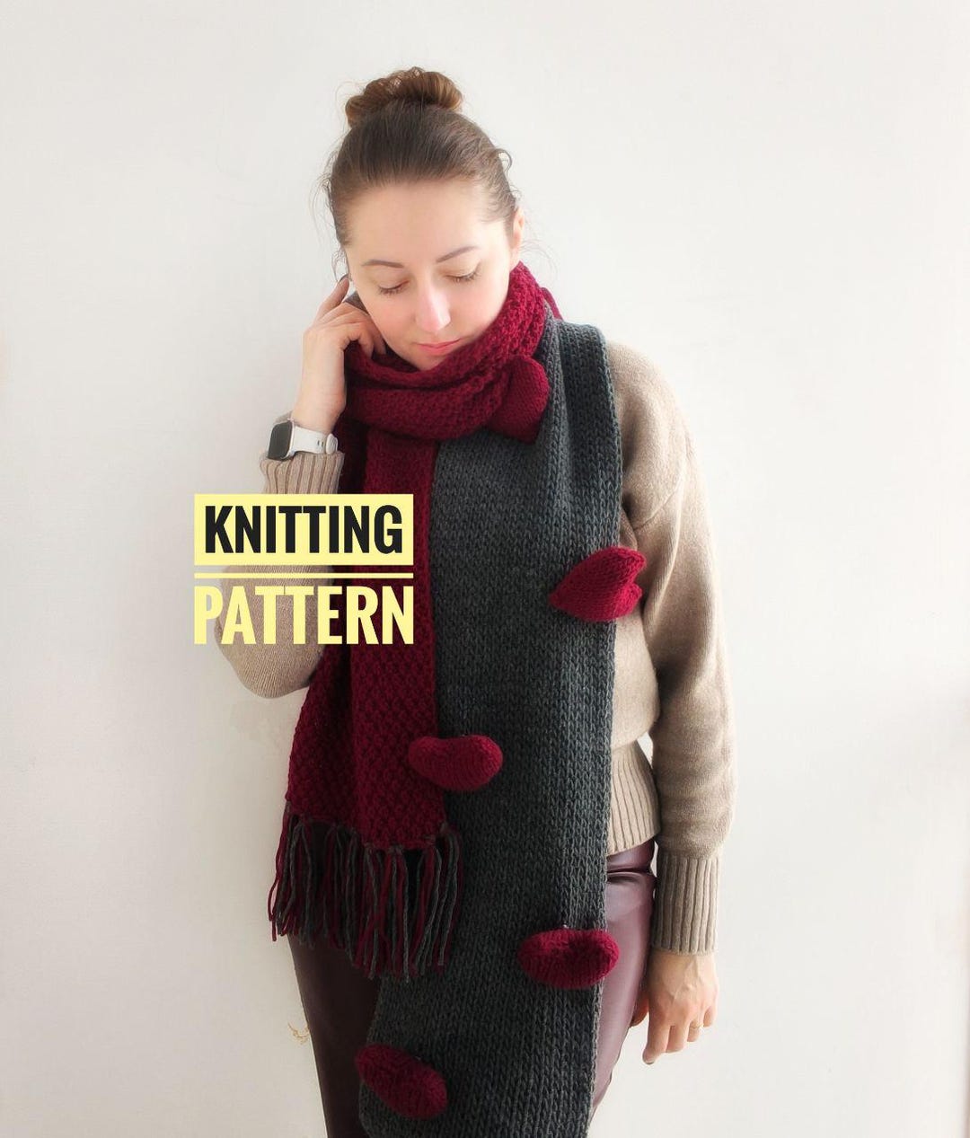 Hearts Scarf Knitting Pattern PDF – Romantic Knit Scarf Pattern ...