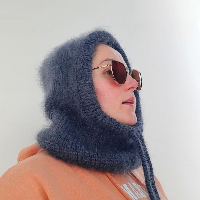 Fuzzy Open Face Balaclava / Knit Mohair Cowl Hood / Wool Ski Mask ...