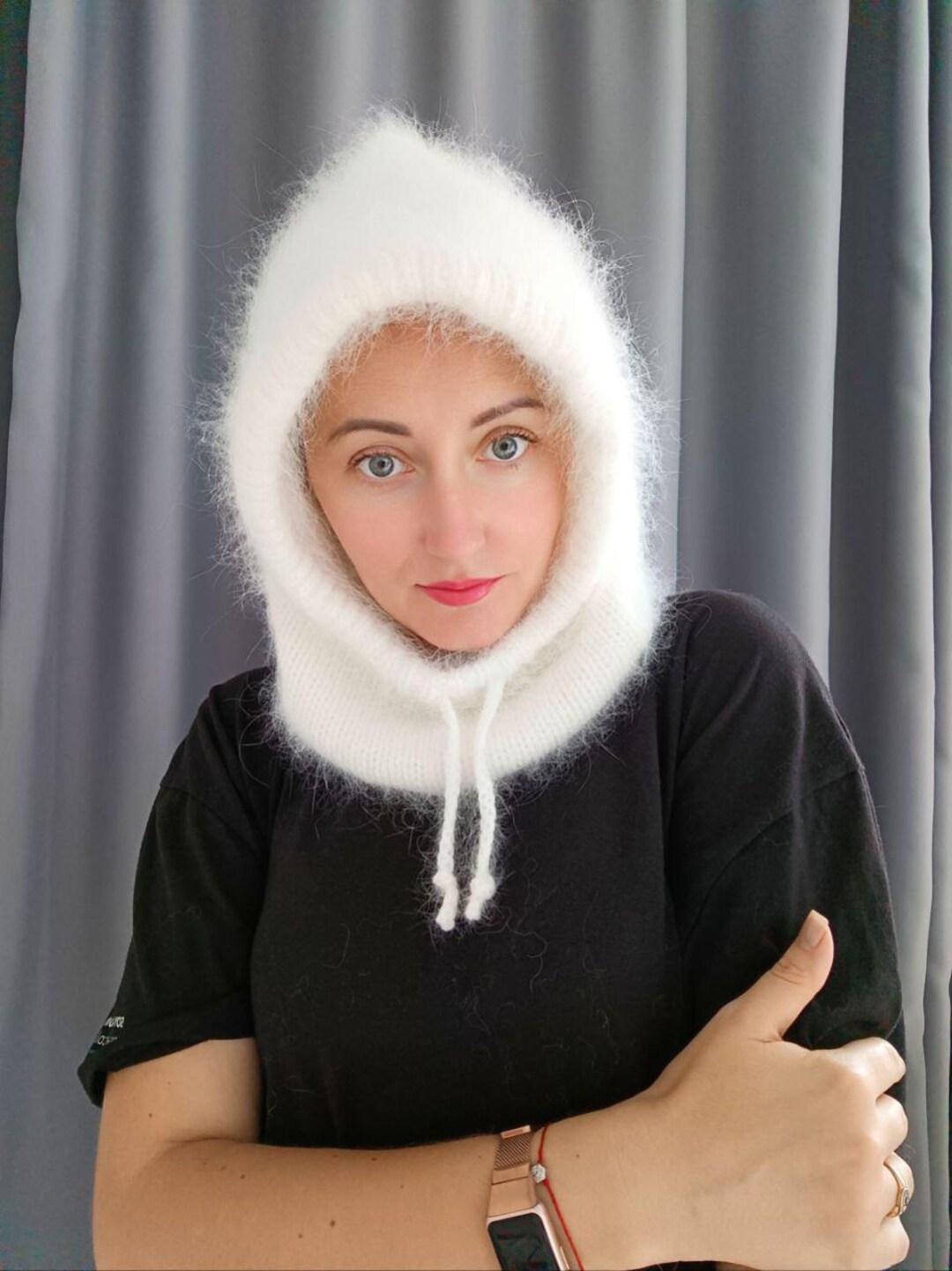 Angora Knit Hooded Hat Balaclava – Soft & Warm Winter Wool Mohair ...