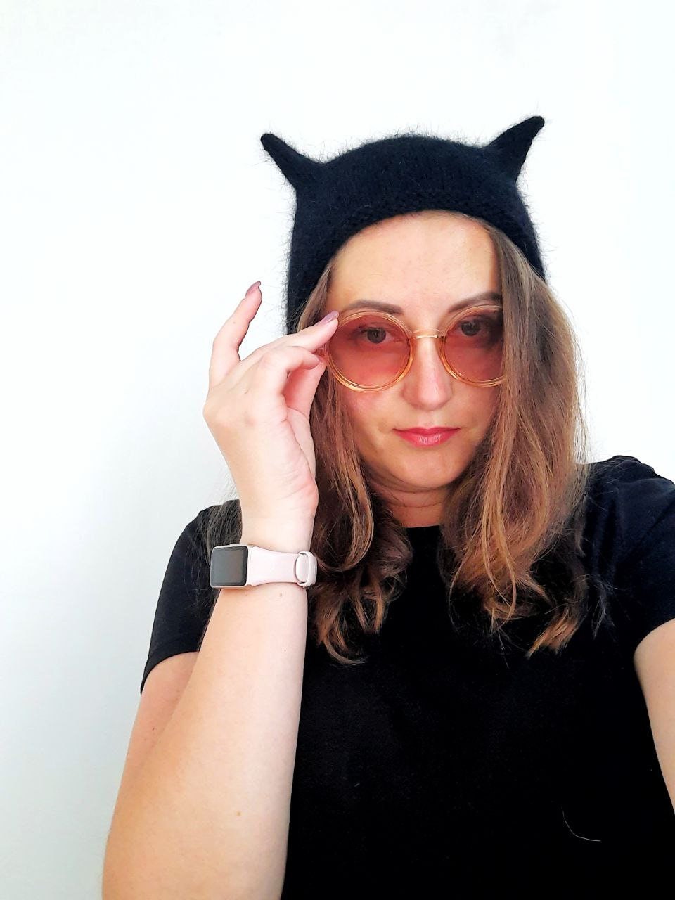 Adult Cat Ear Bonnet – Knit Hood Hat for Women – Blue Kitty Ear Beanie ...
