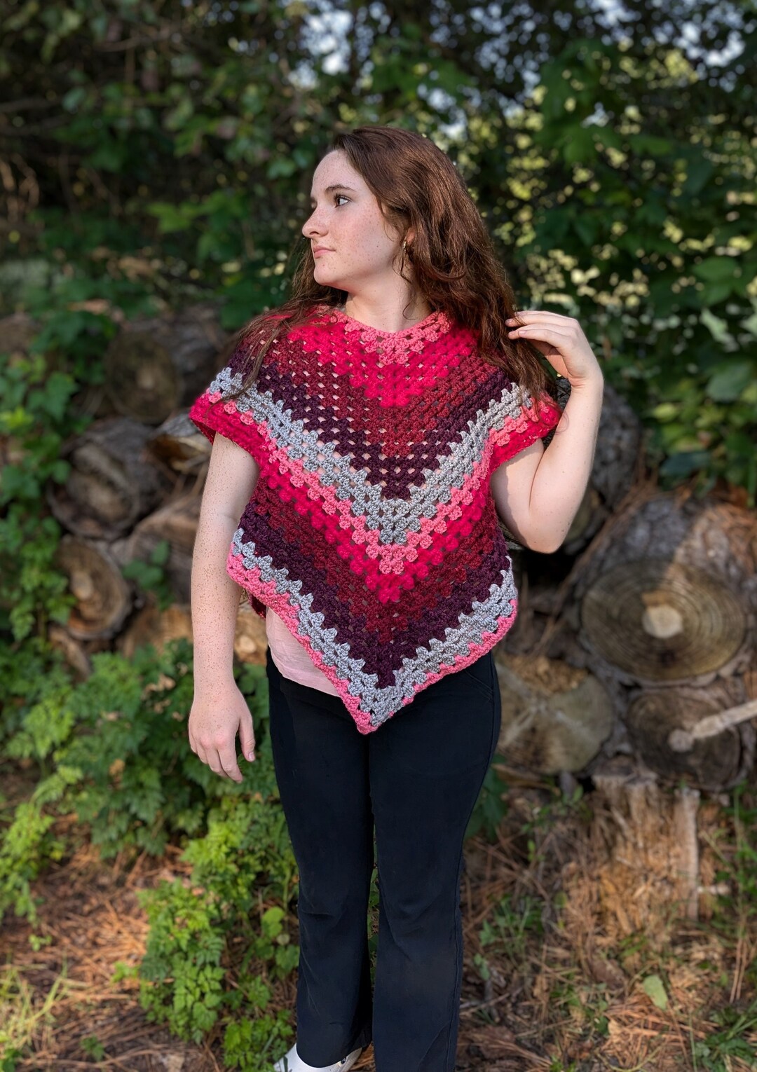 Crochet Red Pink Gradient Poncho With Arm Holes / Adult Kerchief ...