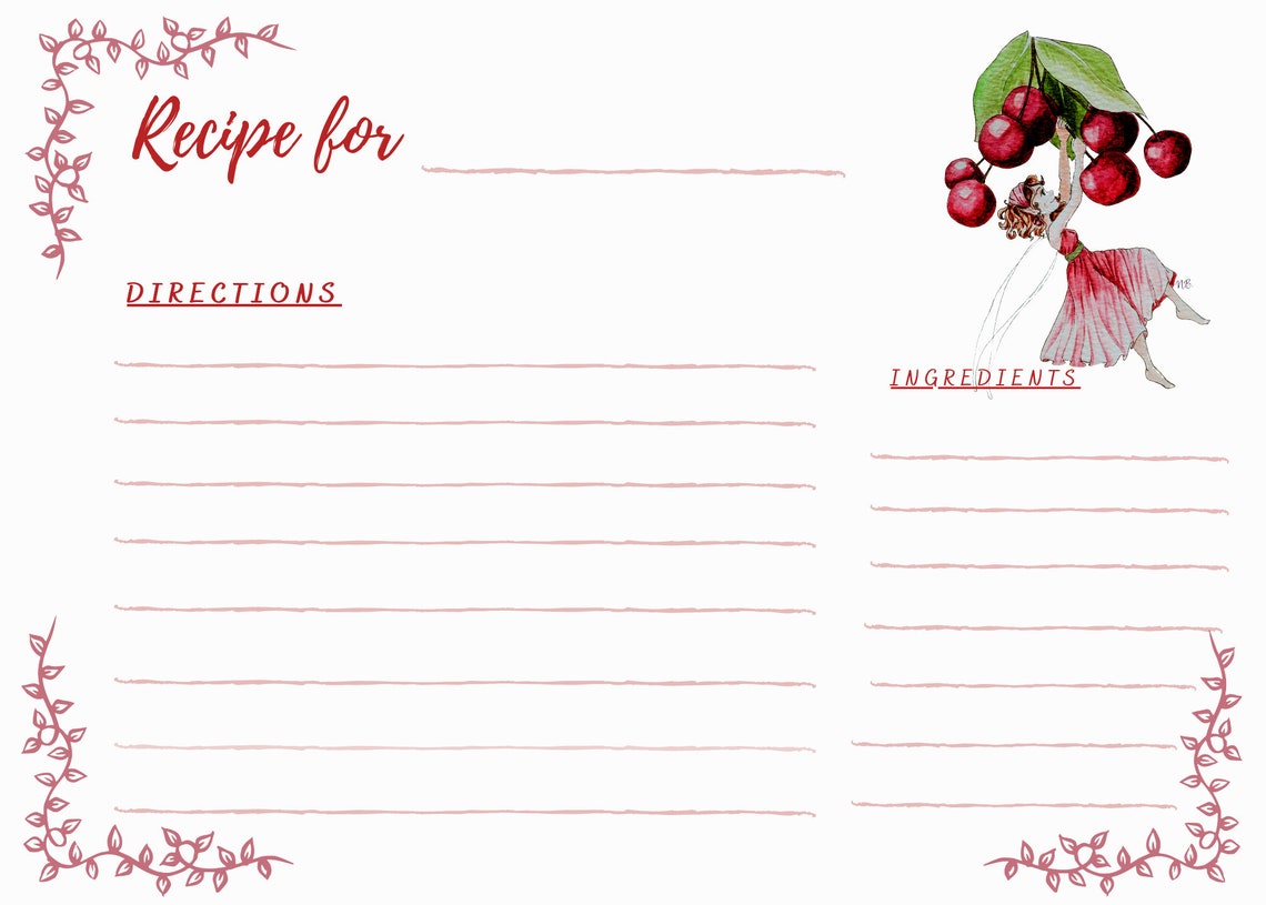 Cottagecore Cherry Fairy Recipe Card / Printable Recipe Card / - Etsy