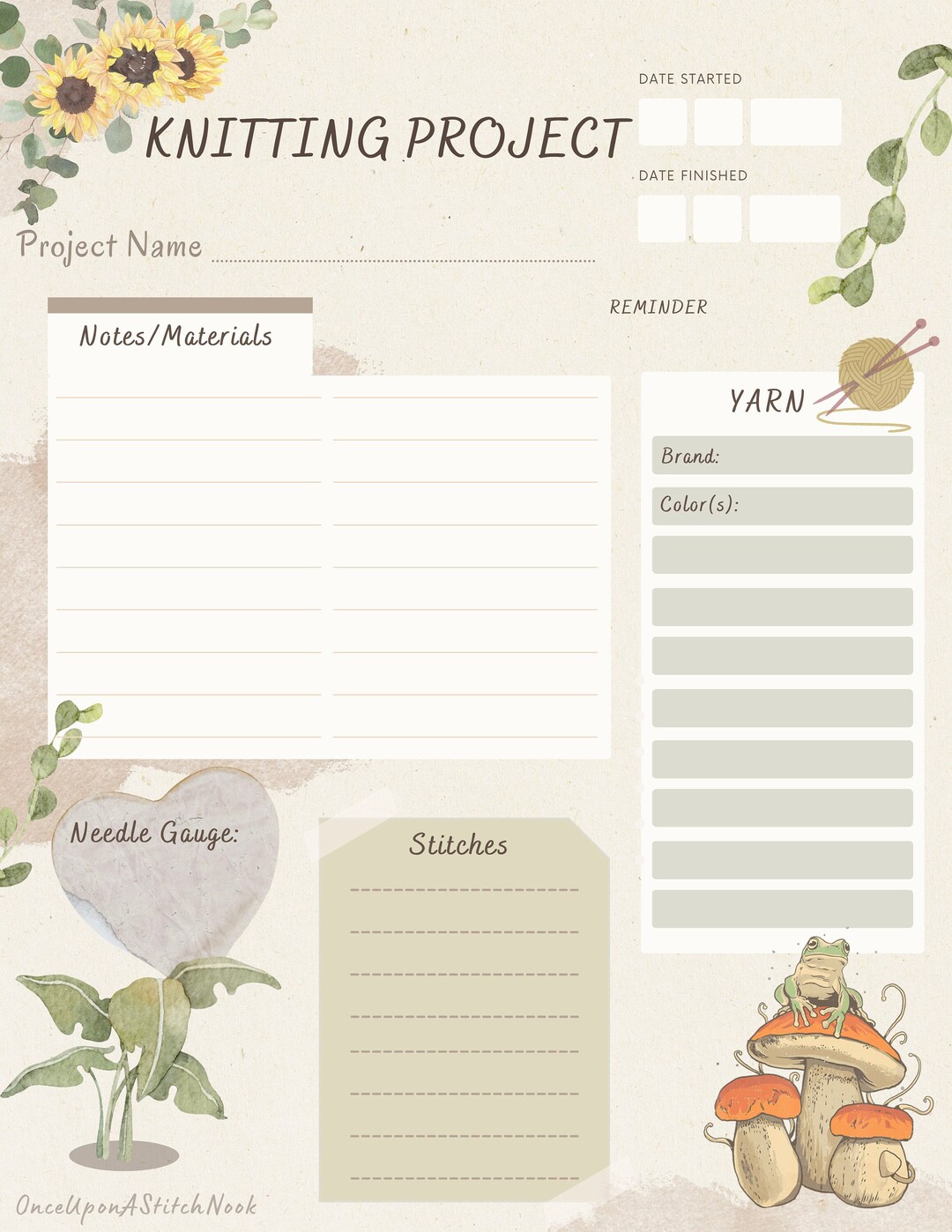 Printable Cottagecore Knitting Pattern Template for Personal Use ...