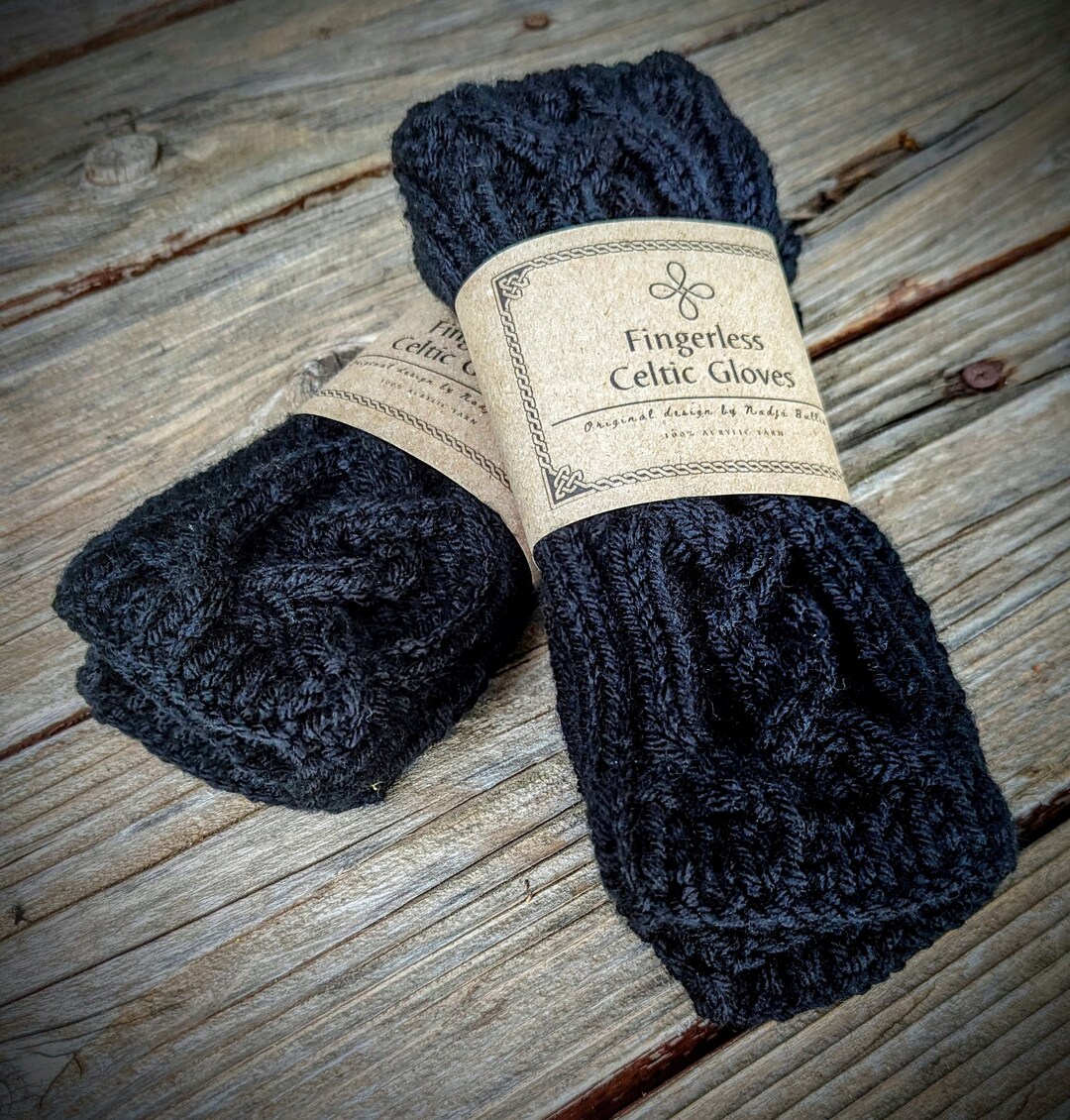 Knit Celtic Black Fingerless Gloves, Renaissance Arm Warmers, Outlander ...
