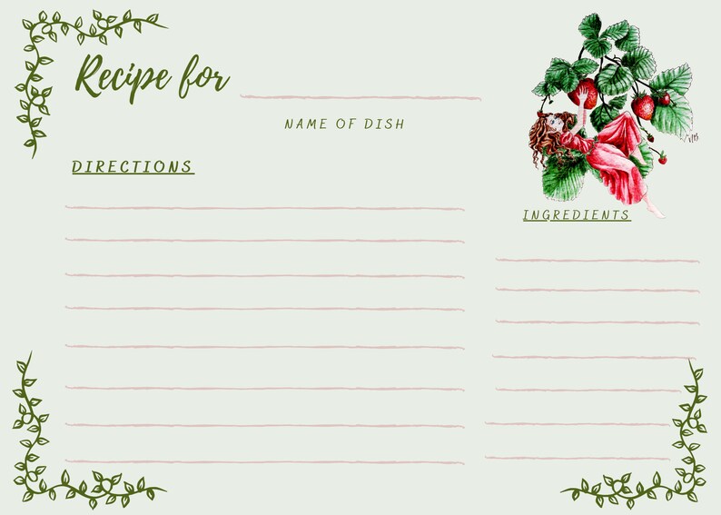 Cottagecore Strawberry Fairy Recipe Card / Printable Recipe - Etsy