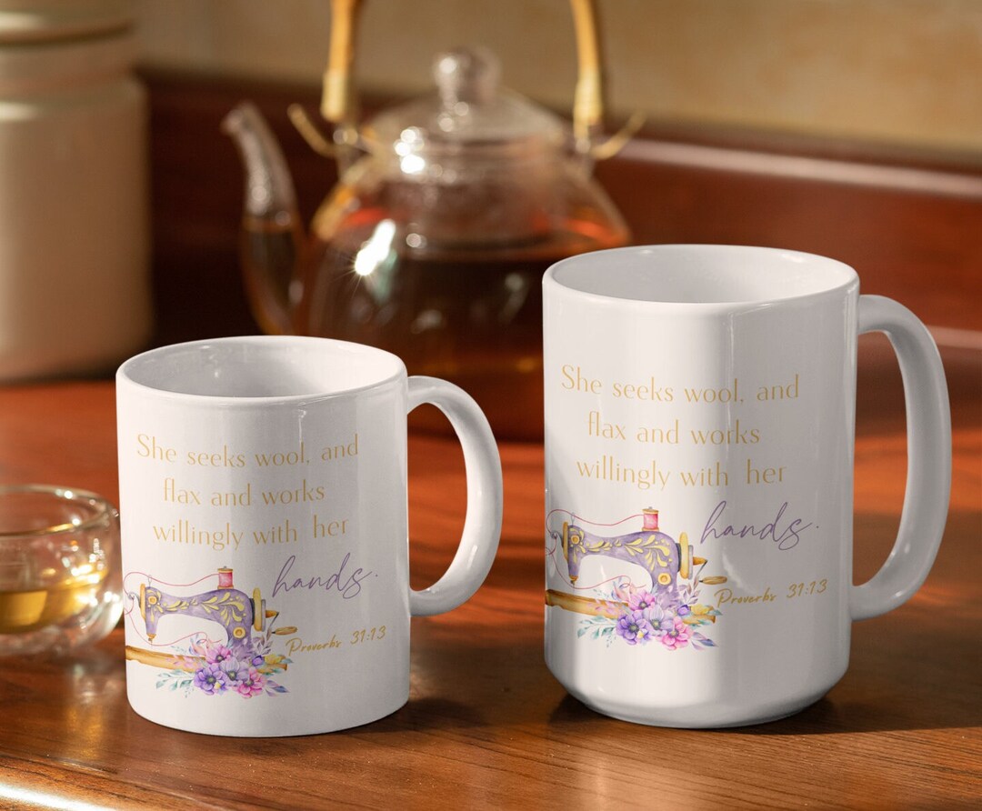 Proverbs 31 Sewing Machine Glossy White Mug - Etsy