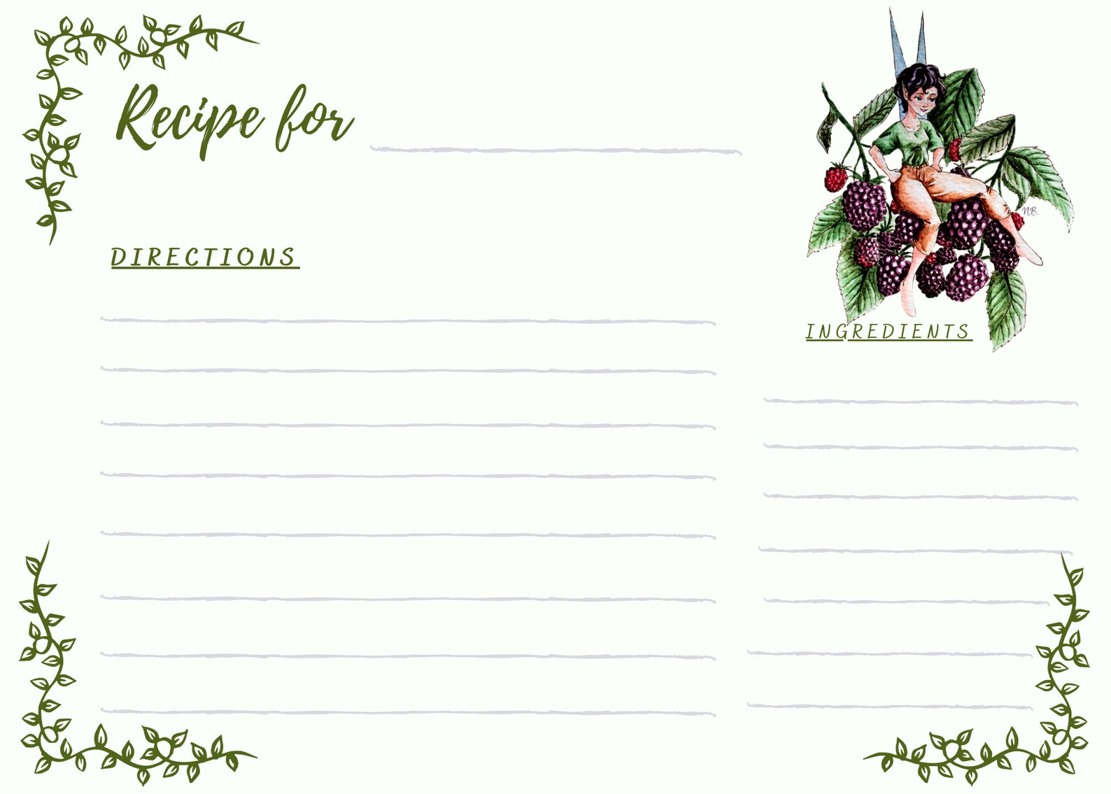 Cottagecore Berry Fairy Recipe Card / Printable Recipe Card / Digital ...