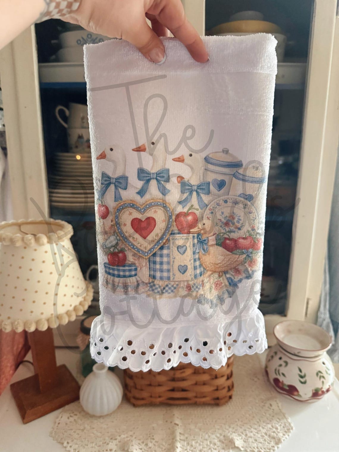 90s Inspired Blue Ribbon Goose & Apple Towel | Cottage Core Kitchen ...