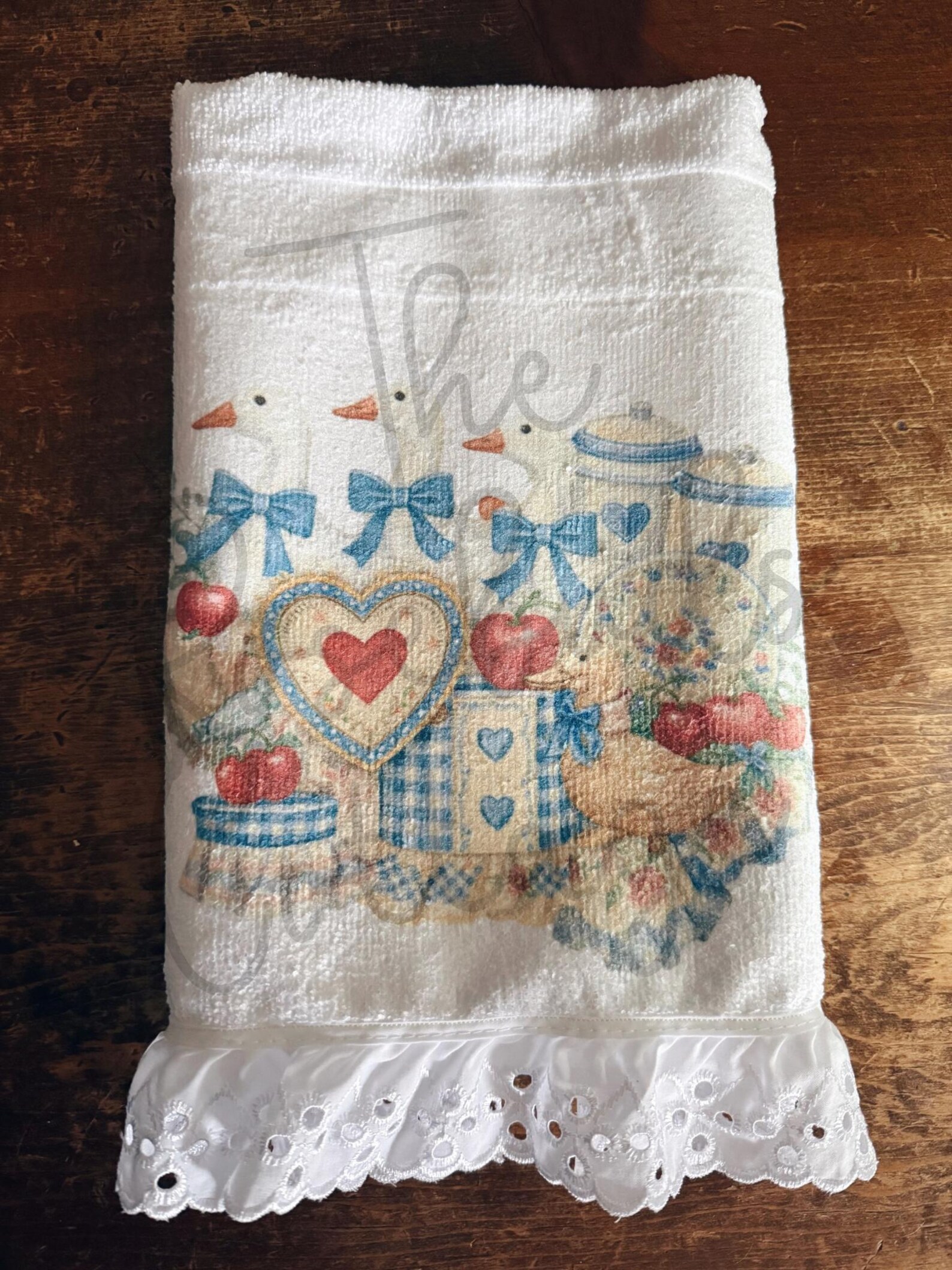 90s Inspired Blue Ribbon Goose & Apple Towel | Cottage Core Kitchen ...
