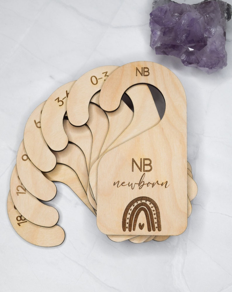 Scandinavian Rainbow Baby Closet Dividers - Engraved Wooden Hangers for ...