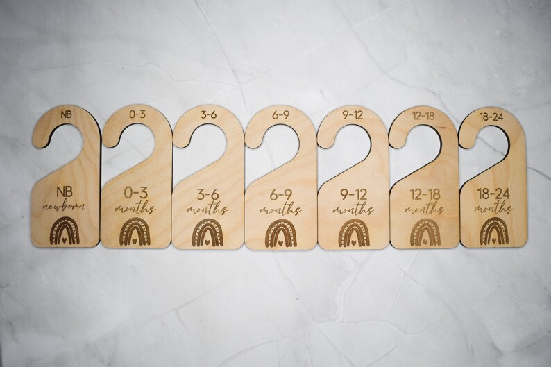 Scandinavian Rainbow Baby Closet Dividers - Engraved Wooden Hangers for ...