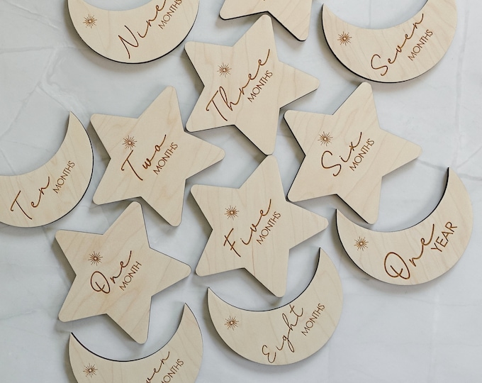 Baby Monthly Milestone Markers, Star & Moon Theme Milestone Markers ...