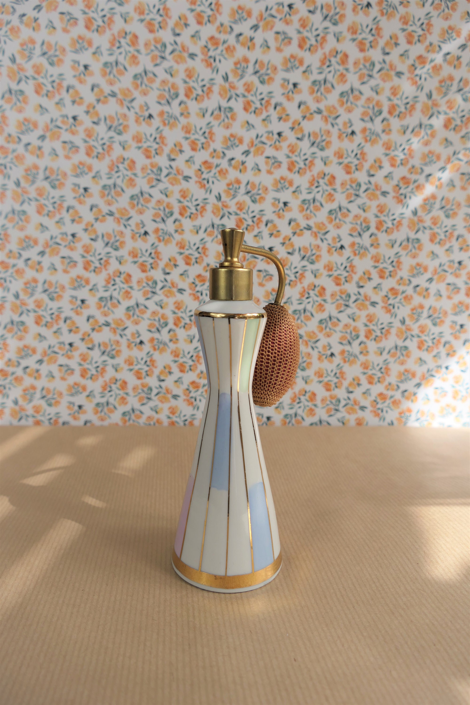 Vintage Bavaria Pastel and Gold Trim Geometric Porcelain Perfume Bottle ...