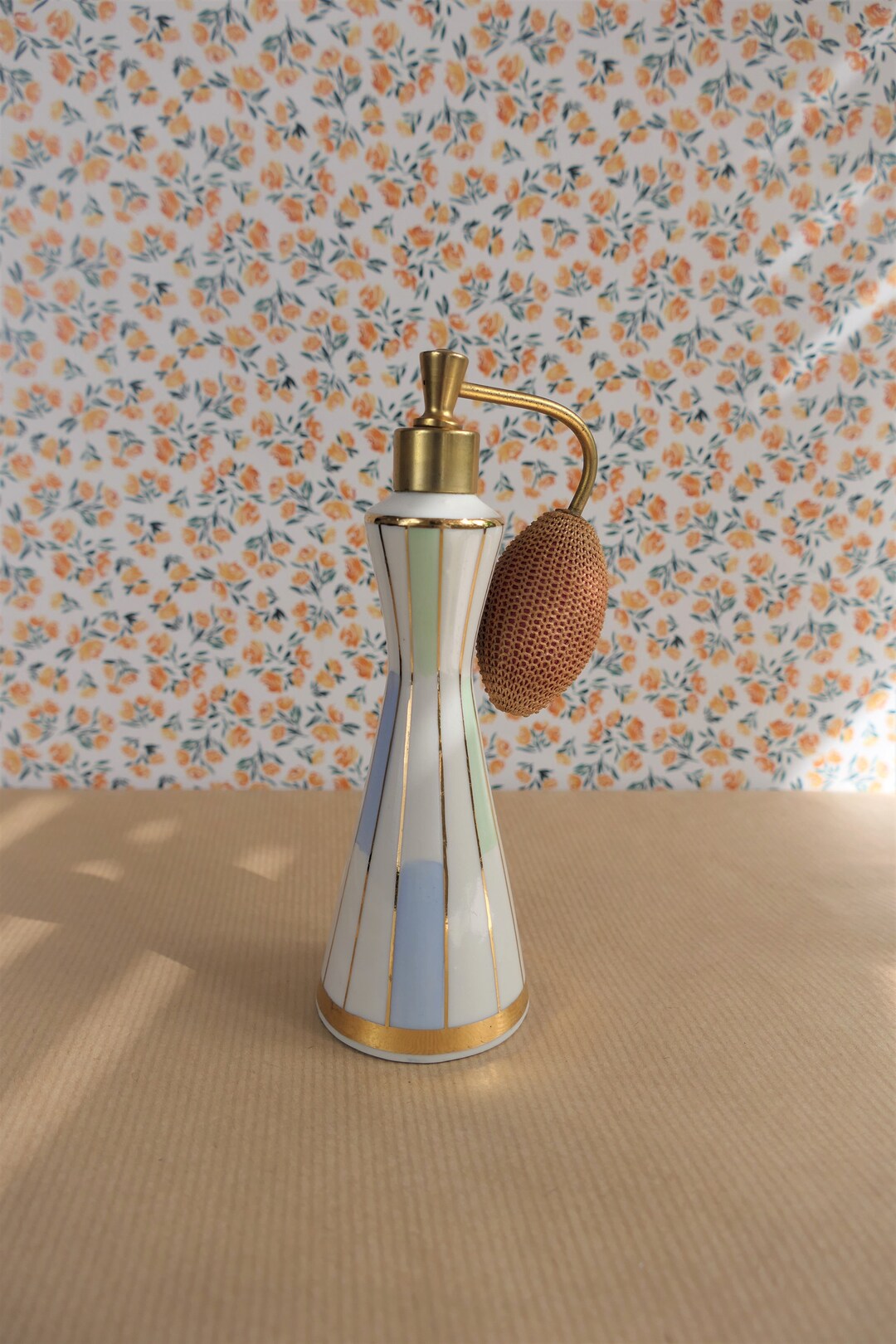 Vintage Bavaria Pastel and Gold Trim Geometric Porcelain Perfume Bottle ...