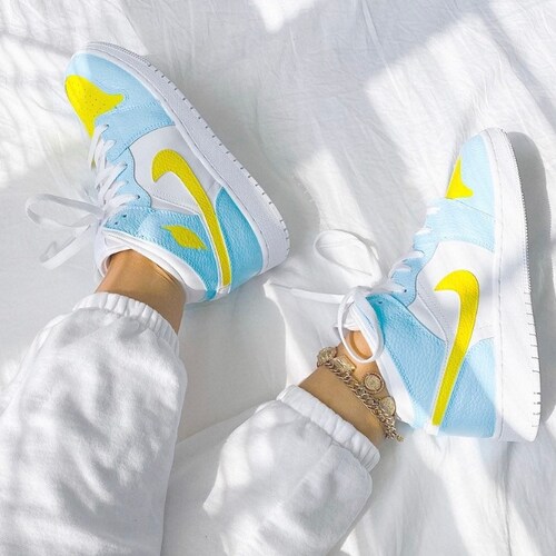 Light Blue Custom Nike Air Jordan 1 Mid AJ1 Mid - Etsy
