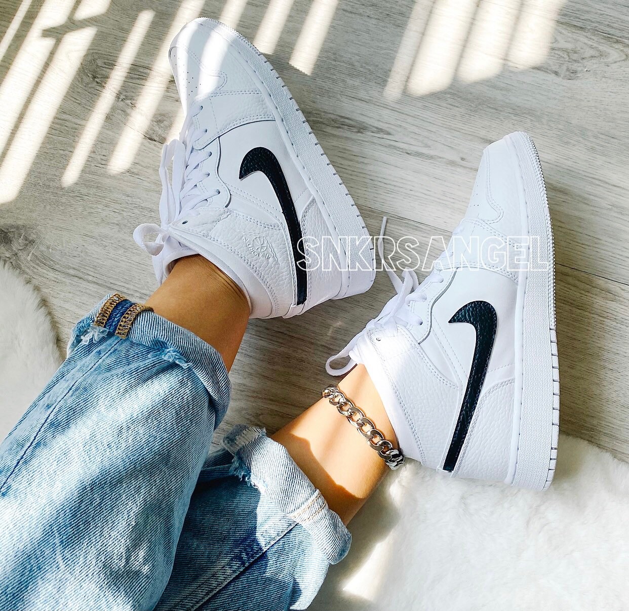 Custom Nike Air Jordan 1 Mid Black White - Etsy Australia