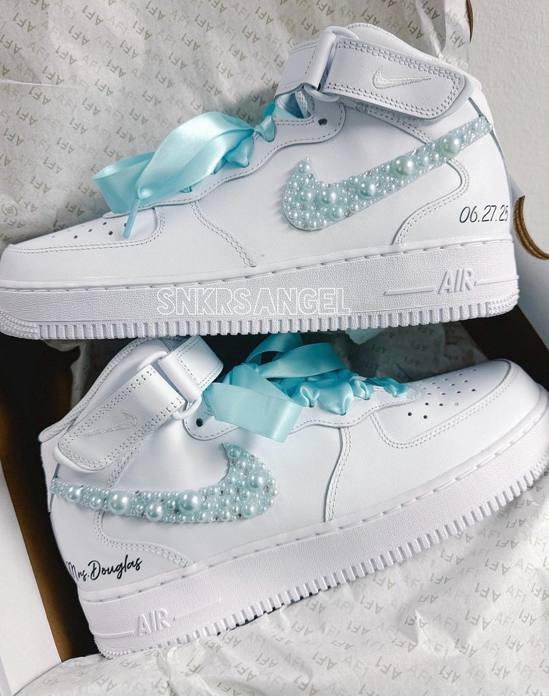 Nike Wedding Personalized Sneakers, Prom, Graduation Light Blue Baby ...