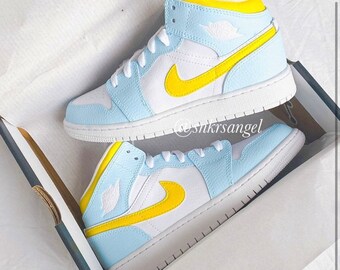 Light Blue Custom Nike Air Jordan 1 Mid AJ1 Mid | Etsy