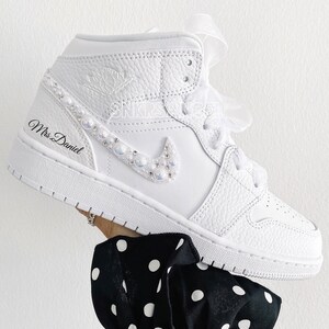 Wedding Bride Air Jordan 1 Mid Sneakers Iridescent Pearl Swarovski ...