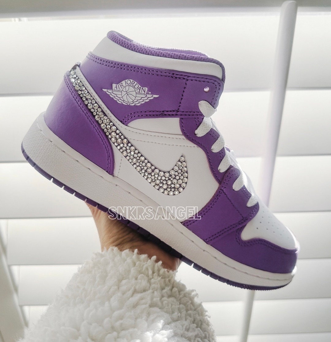 Nike Air Jordan 1 Mid Lilac Lavender Purple Rhinestone Crystal Bling ...