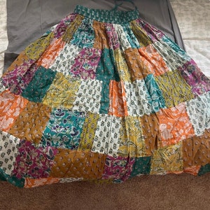 Assorted Indian Patchwork Long Skirt Cotton Elastic Waist in Multi Color Patch Work, Funky Mixed ...