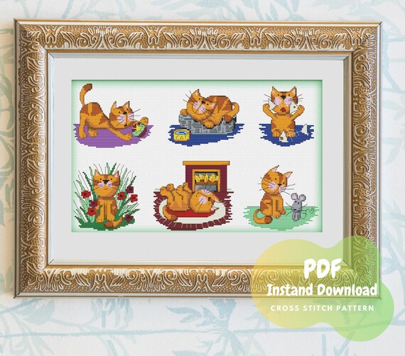 Cute Cartoon Cats Counted Cross Stitch Chart Pattern in PDF | Etsy
