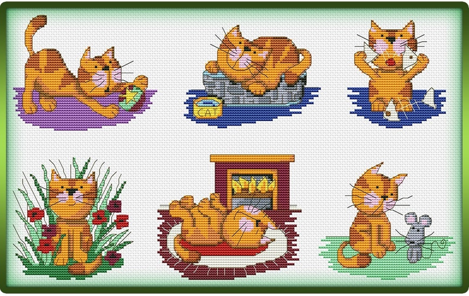 Cute Cartoon Cats Counted Cross Stitch Chart Pattern in PDF for Instant ...