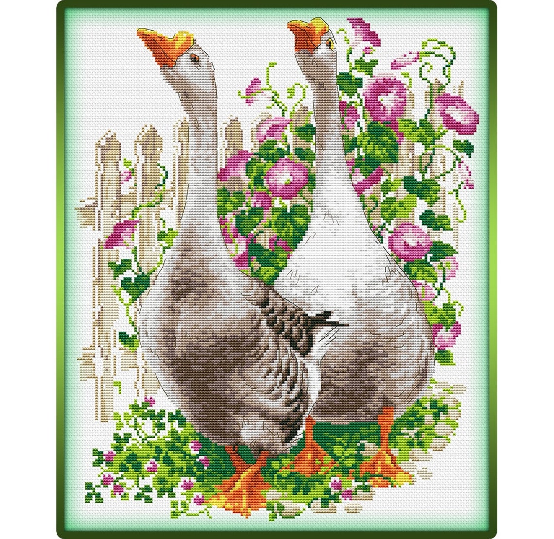 A Cute Goose Couple in the Garden Counted Cross Stitch Chart Pattern in ...