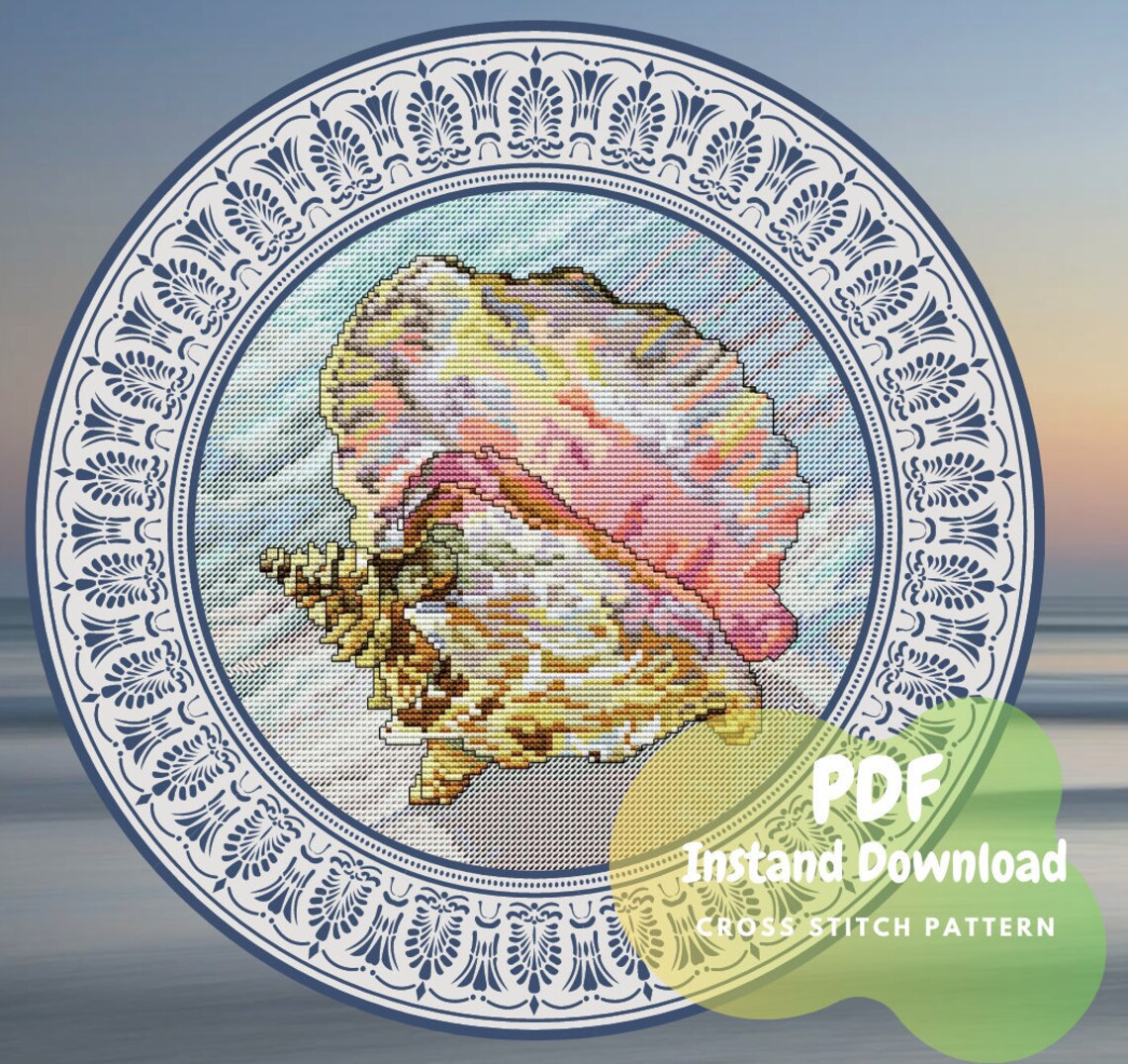 Easy Cross Stitch Pattern, Shell Design, Watercolor Sea Shell Counted ...