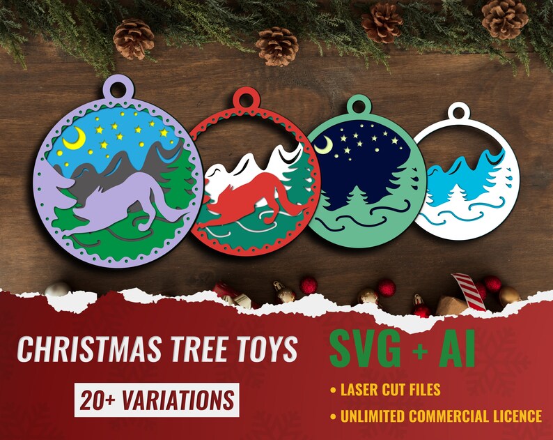 Christmas Tree Toys SVG Bundle, Laser File Glowforge Project, Ball With ...