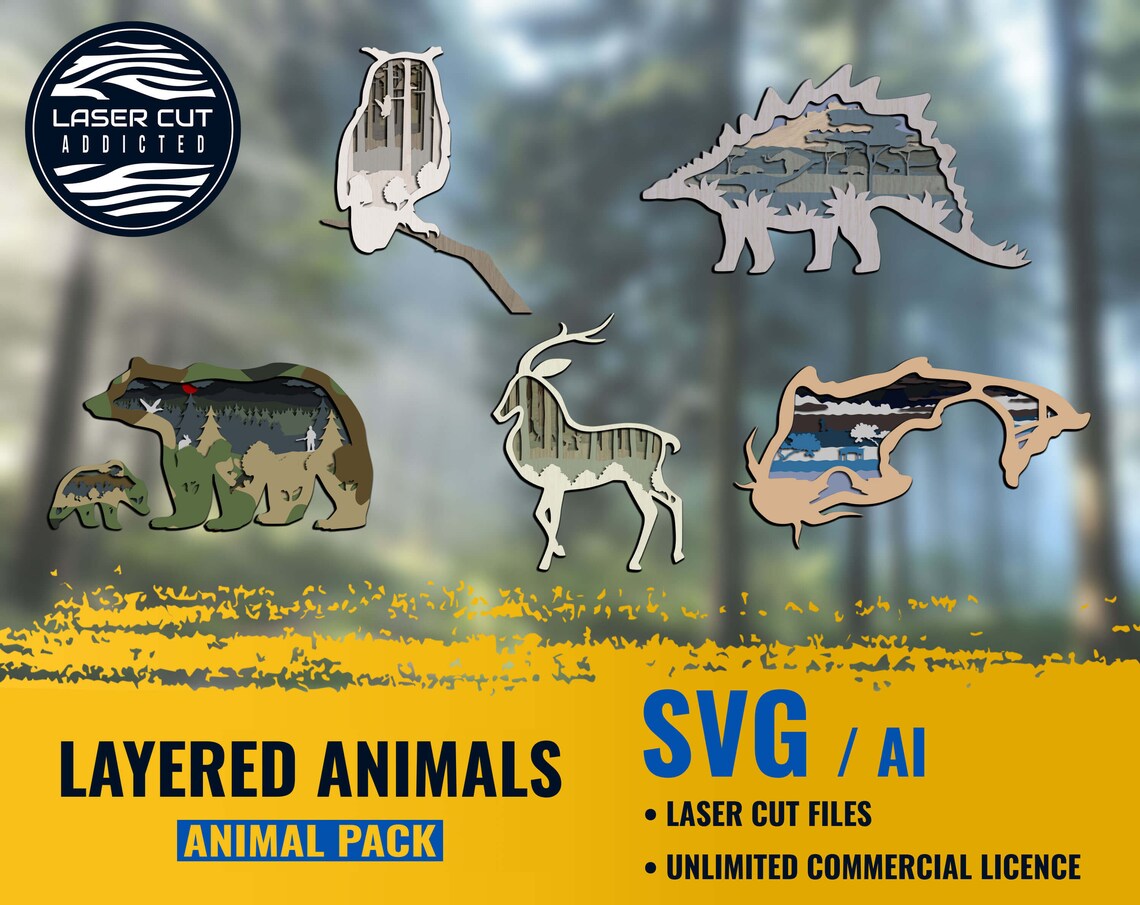 Laser Cut Animals Svg File Glowforge File Laser Cutting Designs Bundle ...