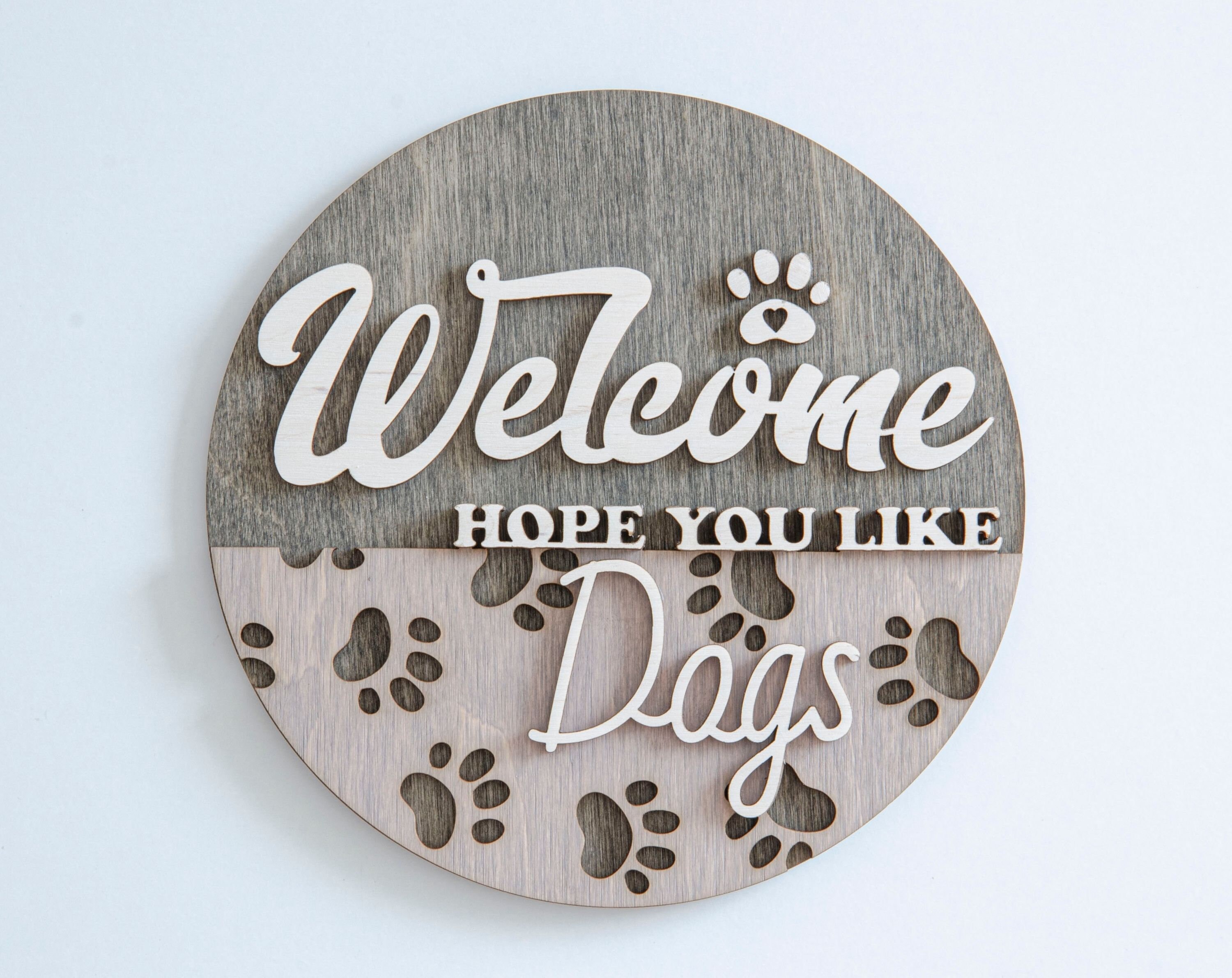 Dogs Welcome Round Sign, Dog Decor, Animal Welcome Sign Wall Art Laser ...