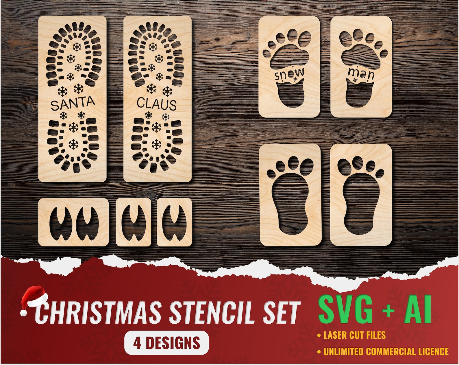 Santa Boot Print Laser Cut File SVG, Christmas Stencils, Santa's Boot ...