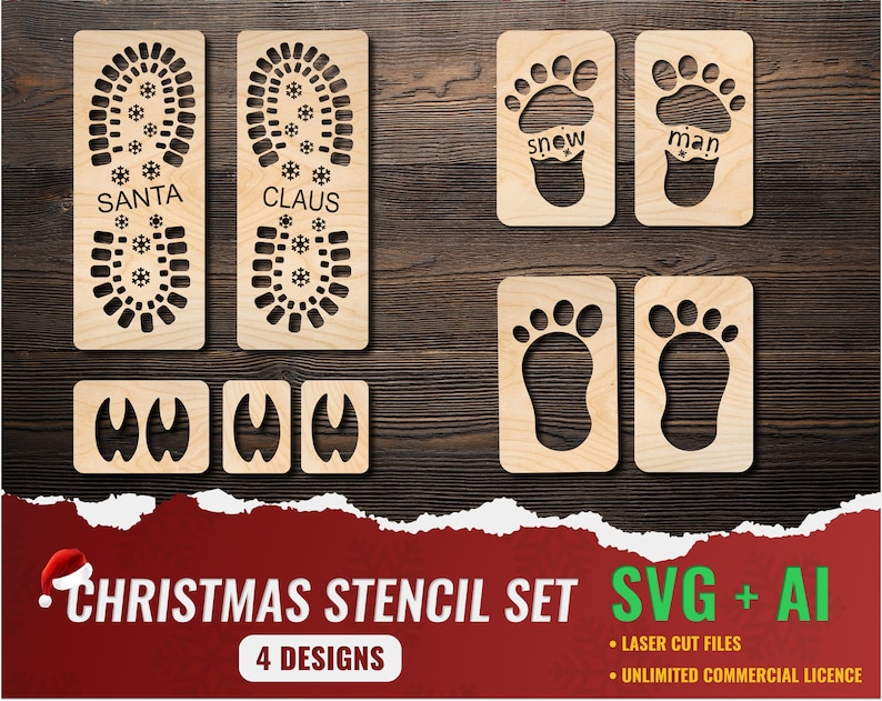 Santa Boot Print Laser Cut File SVG, Christmas Stencils, Santa's Boot ...