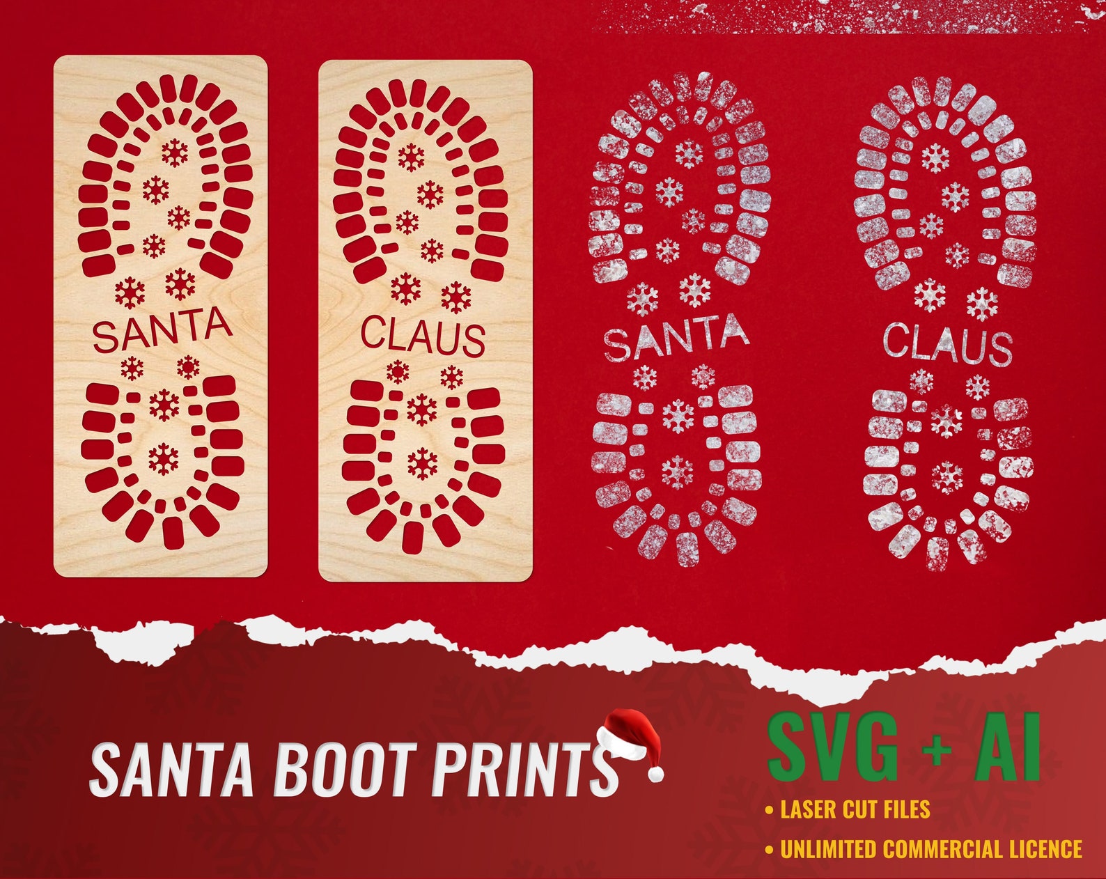 Santa Boot Print Laser Cut File SVG, Christmas Stencils, Santa's Boot ...