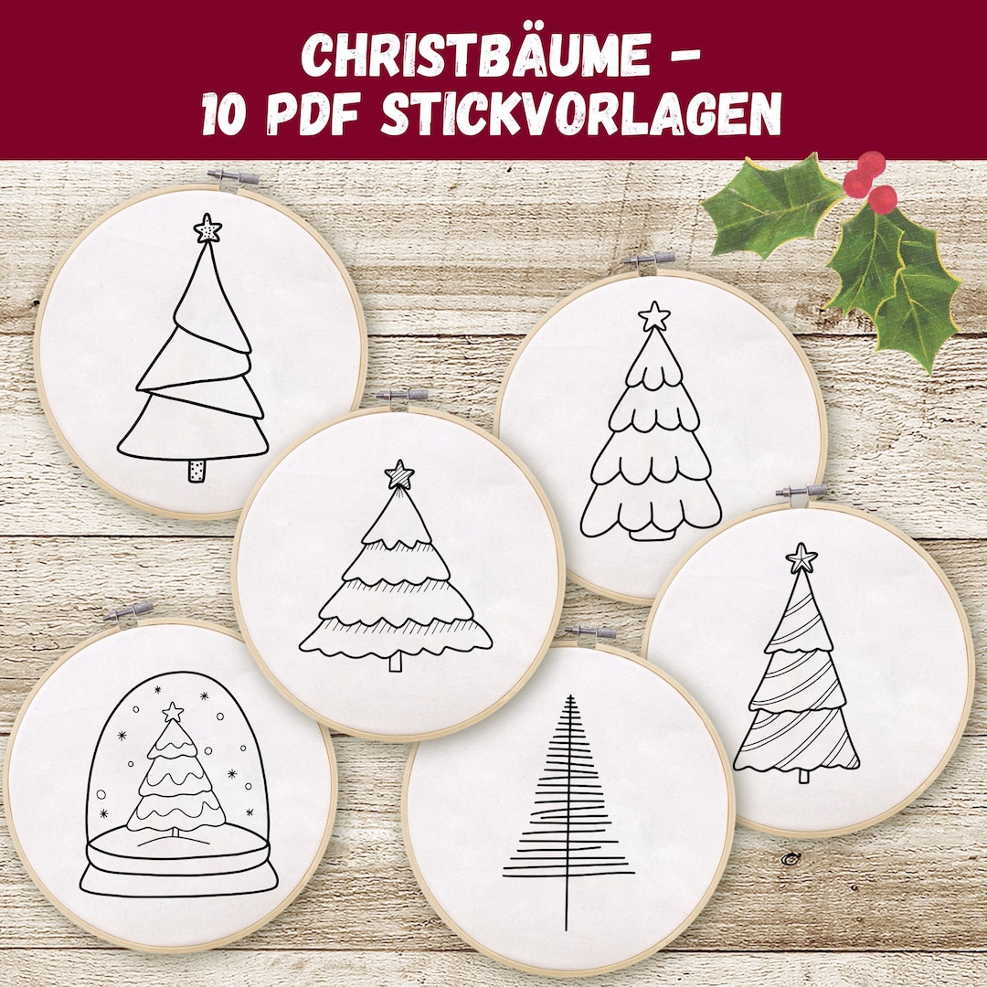 Stickvorlage "Christbäume" / Sticken Lernen / Modernes Sticken ...