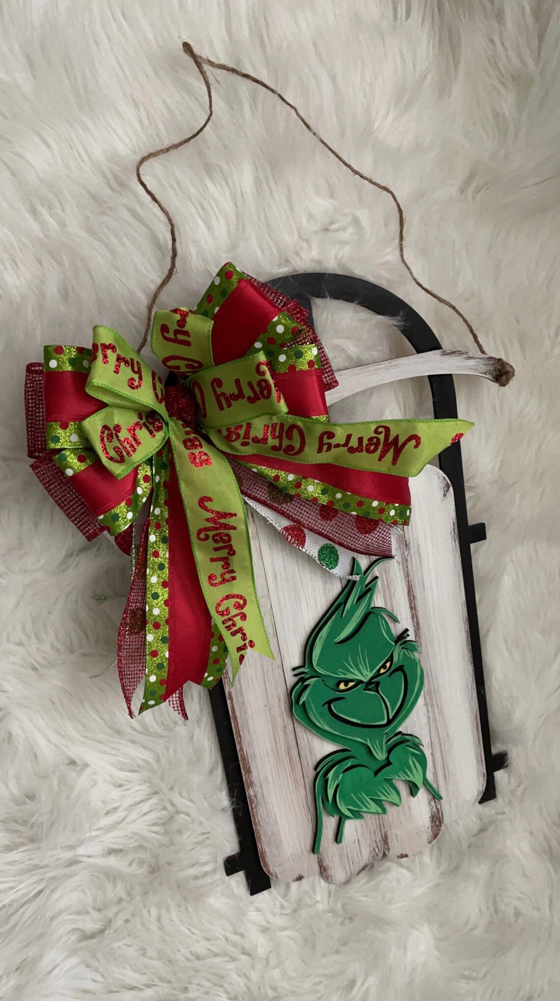 Grinch Inspired Vintage Sled Door Hanger/welcome Sign/christmas Decor ...