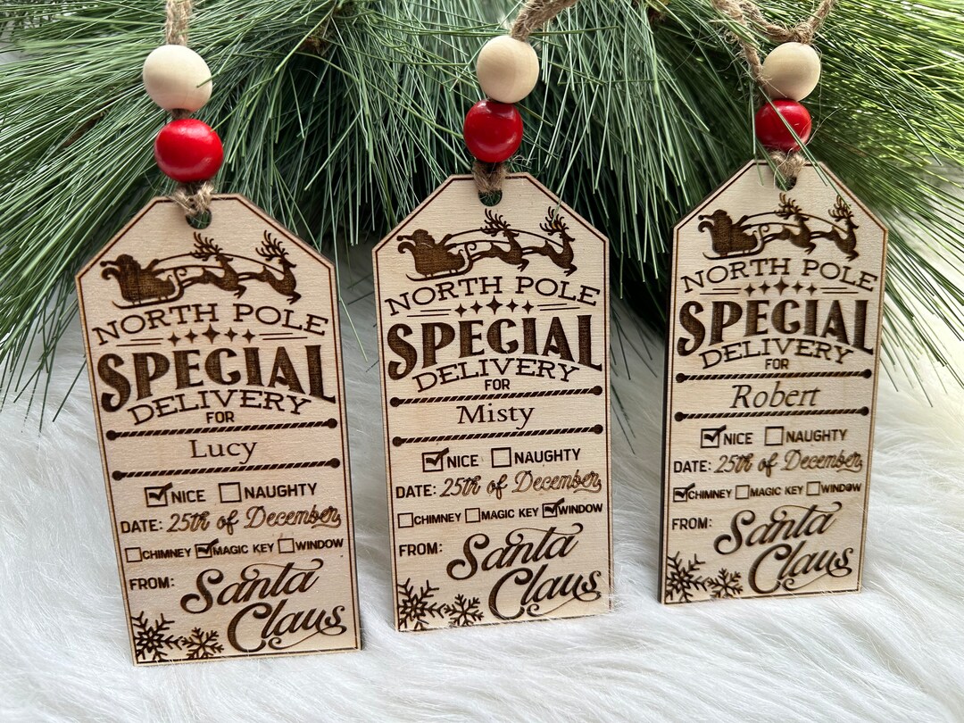 Personalized Santa Special Delivery Gift Tag, Wooden Engraved Gift Tag ...