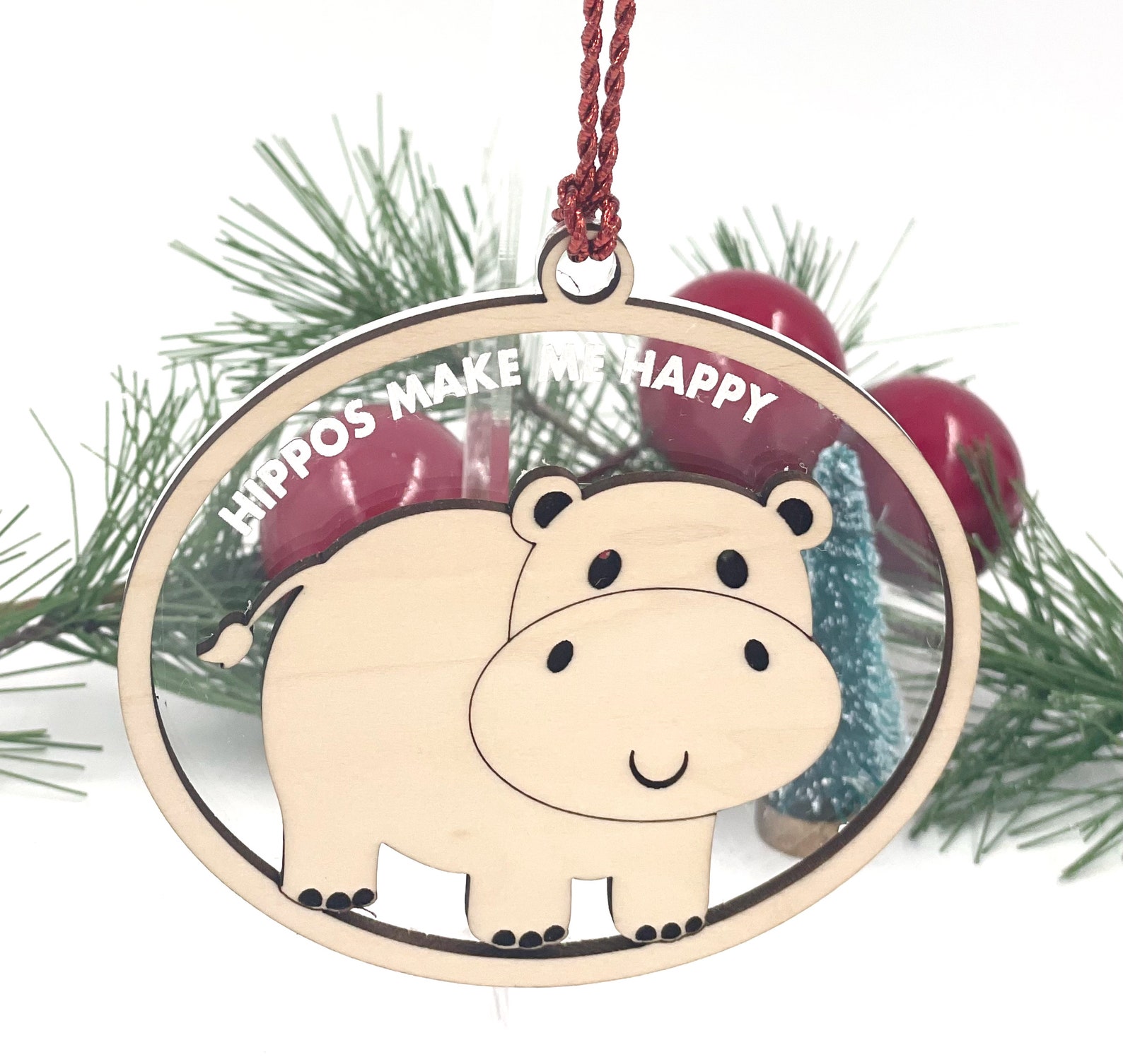Laser Cut Hippo Christmas Ornament: 'hippos Make Me Happy' - Etsy