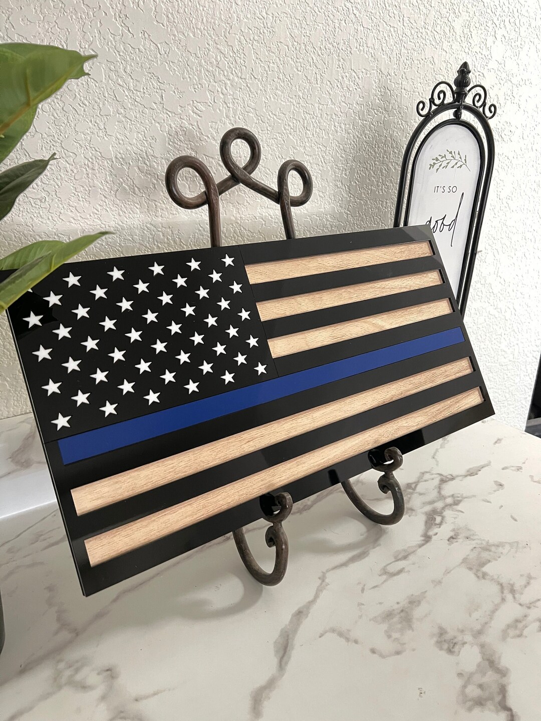 USA Flag Wall Sign Thin Line Flag Blue Line Flag Flag Decor USA Decor ...