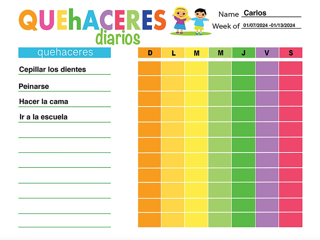 Lista De Quehaceres Para Ninos, Impresion Editable, Download, Kids ...