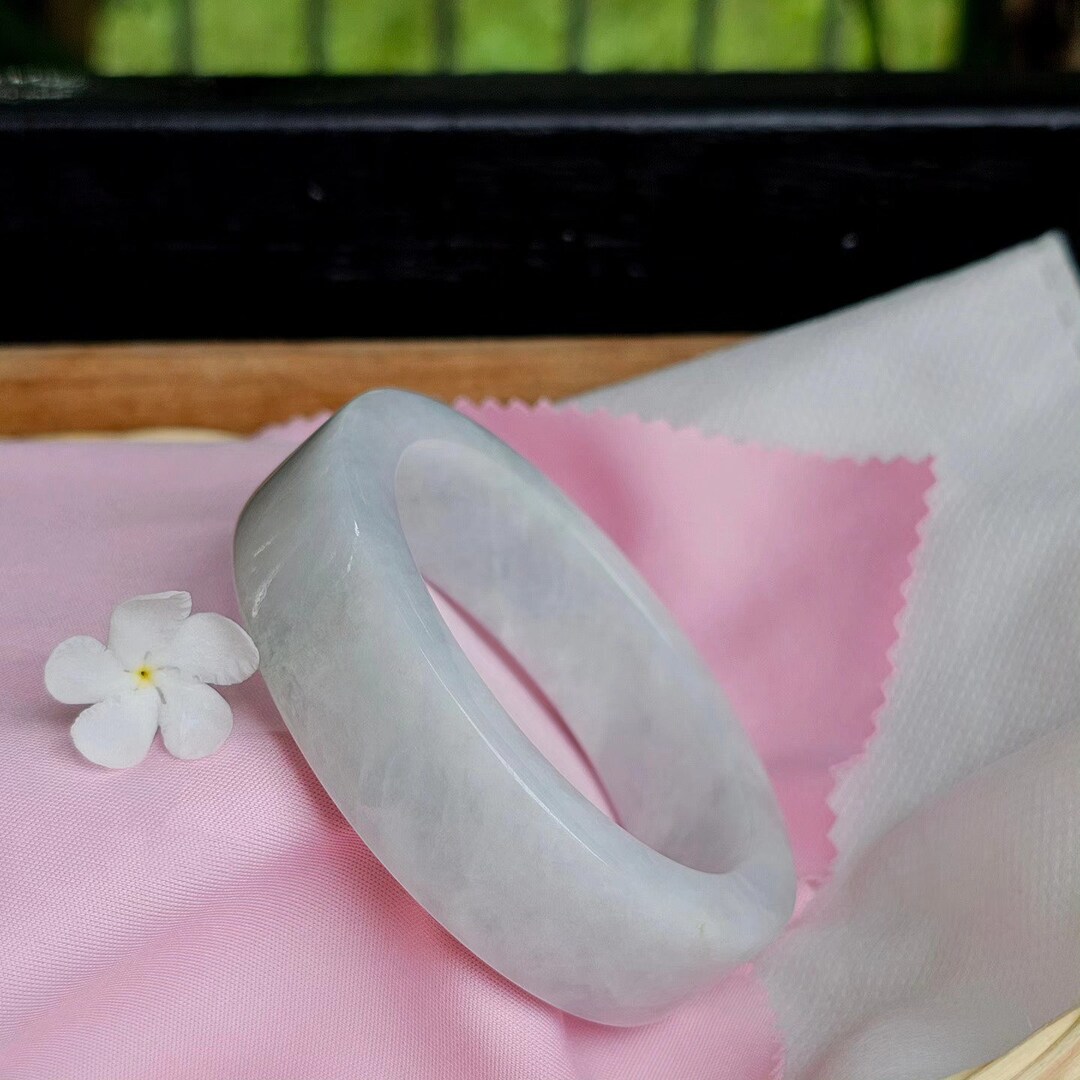 Burmese Jade Bangle Cylindrical Shape White and Light Green Good ...